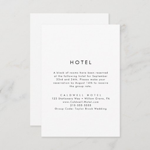 Chic Typography Hotel Enclosure Card | Zazzle