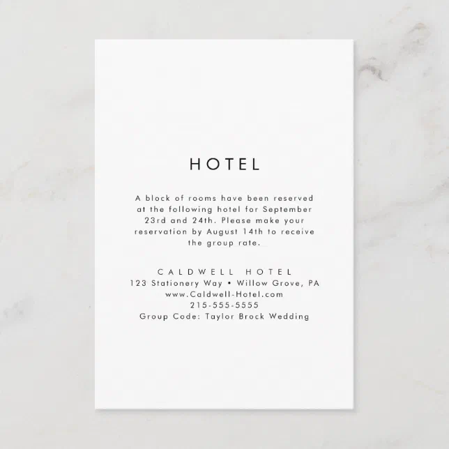 Chic Typography Hotel Enclosure Card | Zazzle