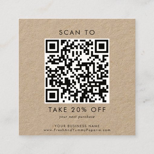 Chic Typography Kraft Business QR Code Thank You Discount Card | Zazzle