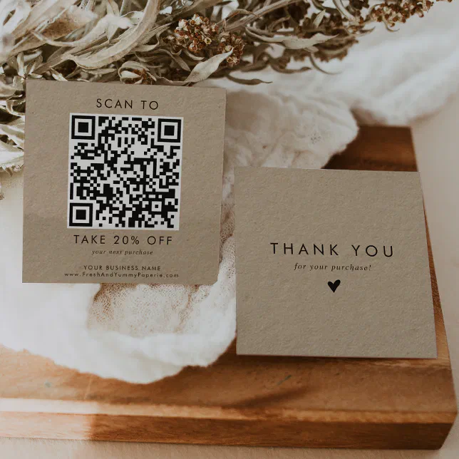 Chic Typography Kraft Business QR Code Thank You Discount Card | Zazzle