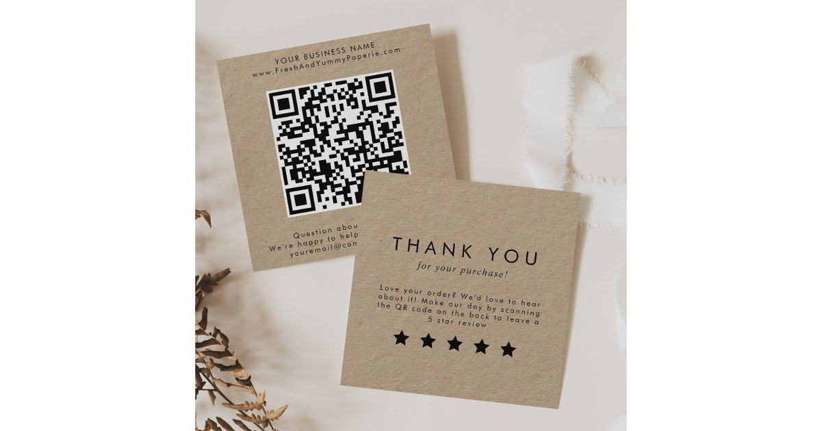 Chic Typography Kraft Paper QR Code Leave A Review Square Business Card ...