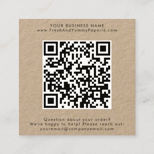 Chic Typography Kraft Paper QR Code Leave A Review Square Business Card ...