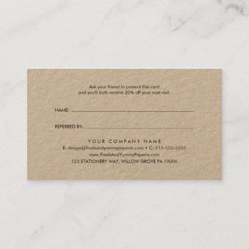 Chic Typography Kraft Paper Refer a Friend Referral Card | Zazzle