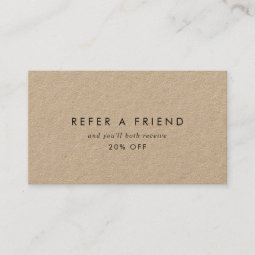 Chic Typography Kraft Paper Refer a Friend Referral Card | Zazzle