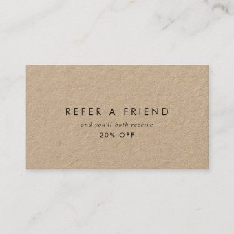 Chic Typography Kraft Paper Refer a Friend Referral Card | Zazzle