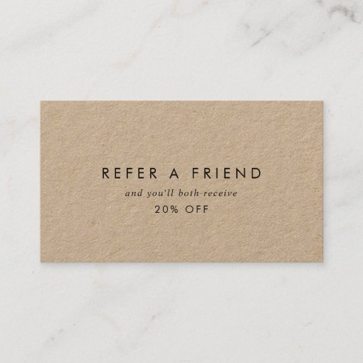 Chic Typography Kraft Paper Refer a Friend Referral Card | Zazzle
