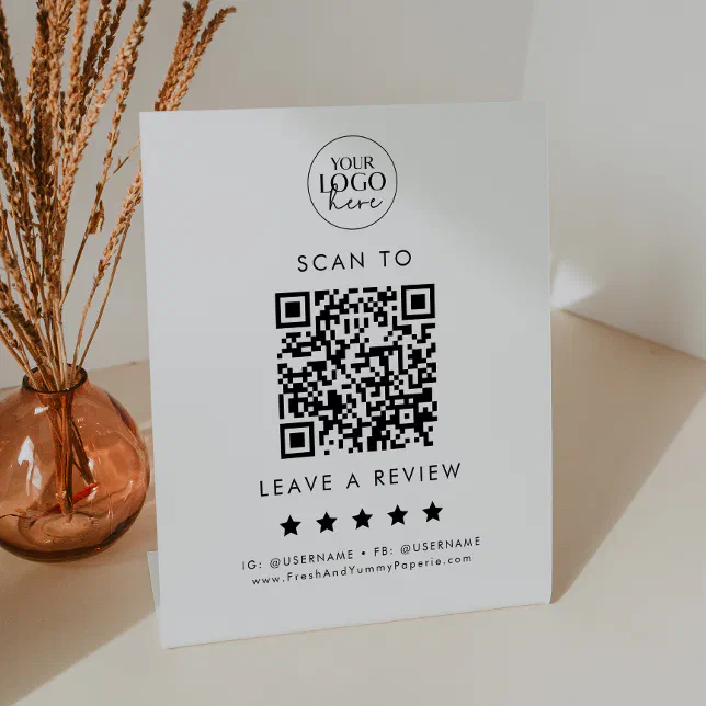 Chic Typography Logo QR Code Leave A Review Pedestal Sign | Zazzle
