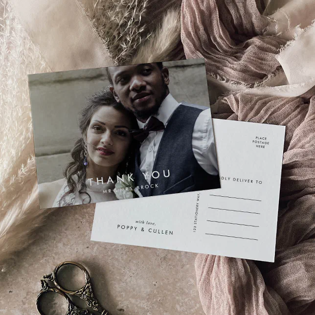 Chic Typography Photo Thank You Postcard | Zazzle