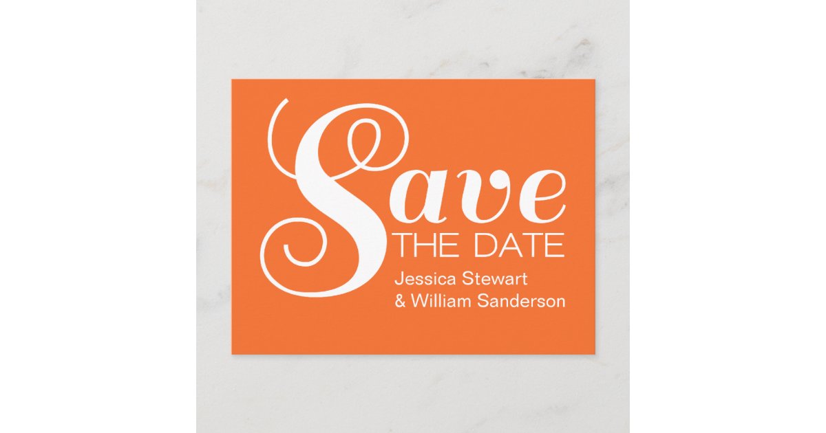 Chic Typography Save the Date Postcard, Orange Announcement Postcard ...