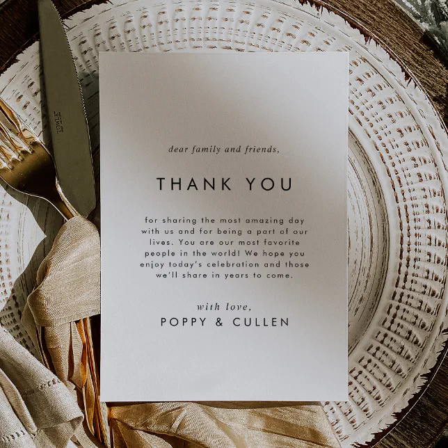 Chic Typography Thank You Reception Card | Zazzle