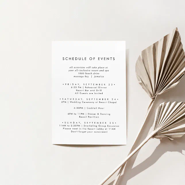 Chic Typography Wedding Weekend Schedule of Events Enclosure Card | Zazzle
