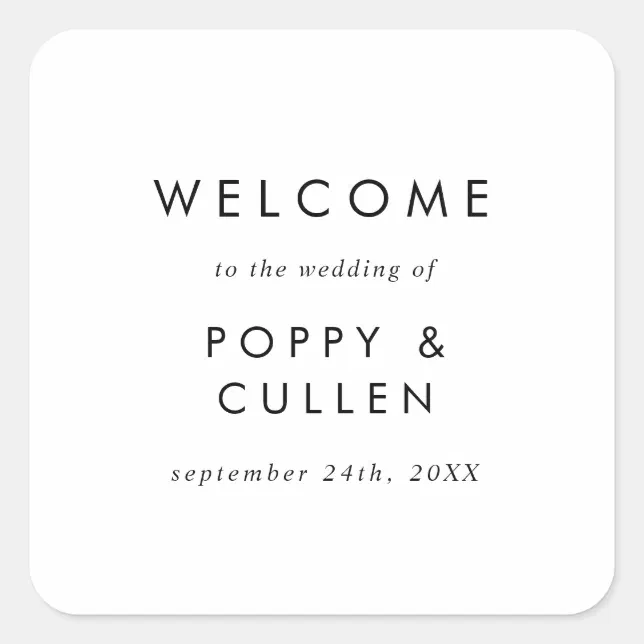 Chic Typography Wedding Welcome Square Sticker | Zazzle