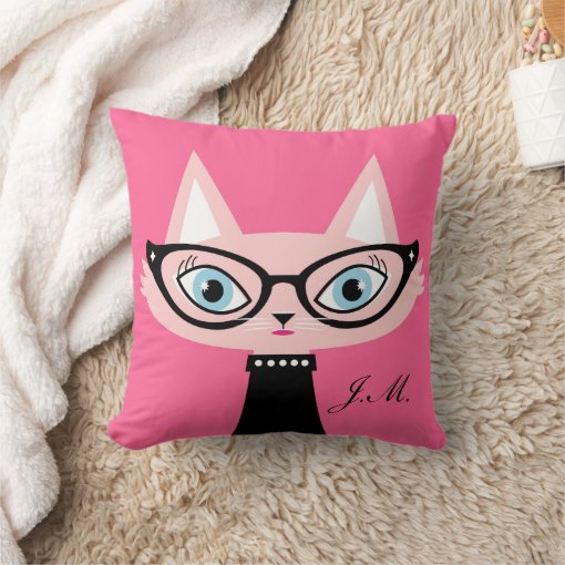 Chic Vintage Cat 2-Sided Throw Pillow - Pink | Zazzle