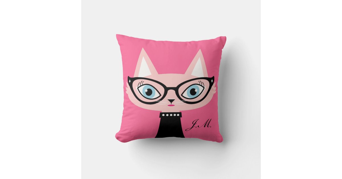 Chic Vintage Cat 2-Sided Throw Pillow - Pink | Zazzle
