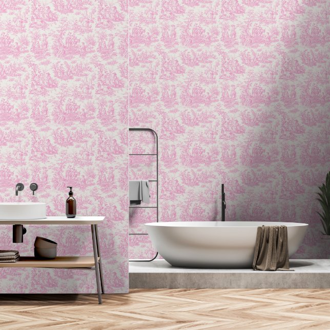 pink pattern wallpaper bathroom