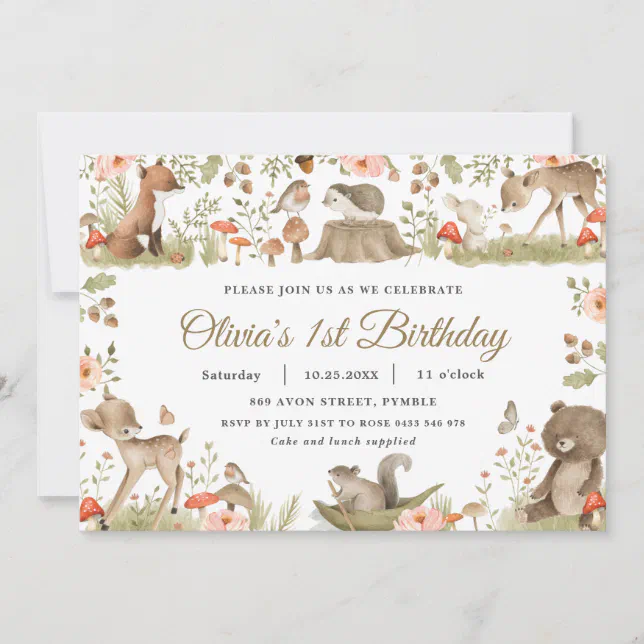Chic Vintage Cute Woodland Animals Birthday Party Invitation | Zazzle