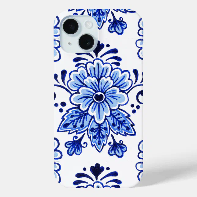 Chic Vintage Dutch Delft Blue Floral Pattern Case-Mate iPhone Case | Zazzle