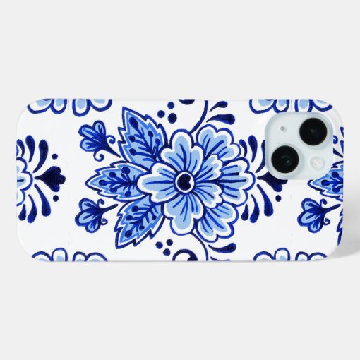 Chic Vintage Dutch Delft Blue Floral Pattern Case-Mate iPhone Case | Zazzle