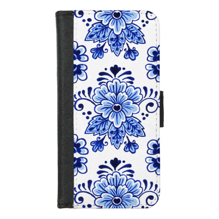 Chic Vintage Dutch Delft Blue Floral Pattern iPhone Wallet Case | Zazzle