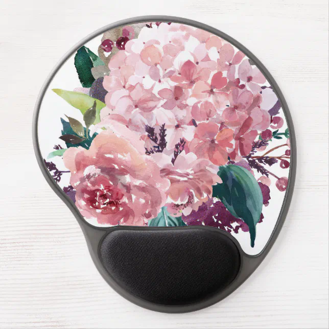 Chic Vintage Girly Pink Watercolor Floral Gel Mouse Pad | Zazzle