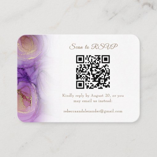 Chic Violet Floral QR Code Wedding RSVP Card | Zazzle