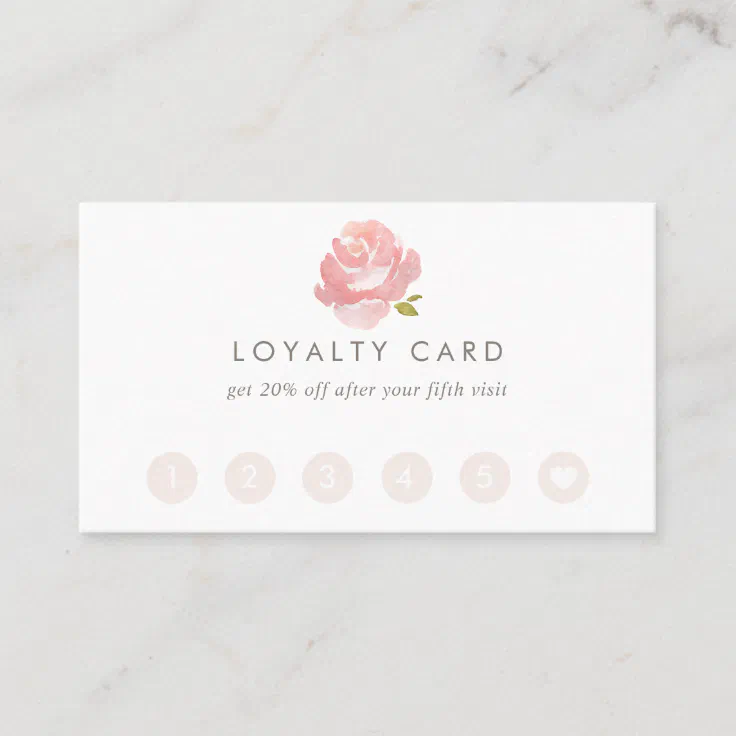 Chic Watercolor Blush Pink Rose Loyalty Card | Zazzle