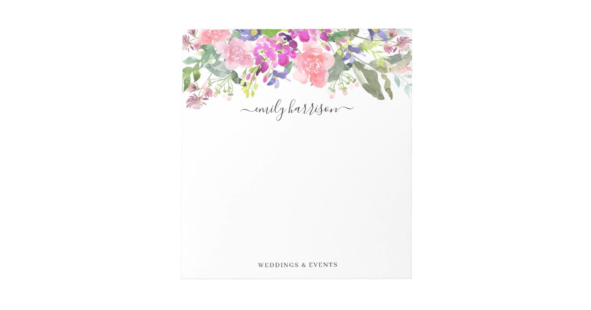 Chic Watercolor Floral Botanical Personalized Notepad | Zazzle