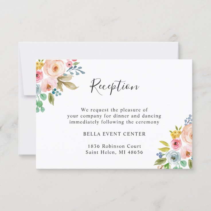 Chic Watercolor Floral Wedding Reception Details Invitation | Zazzle