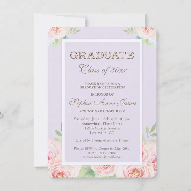 Chic Watercolor Flowers Graduation Party Invite | Zazzle
