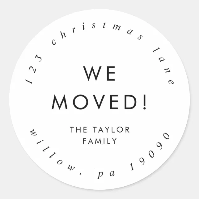 Chic We Moved Circular Return Address Classic Round Sticker | Zazzle
