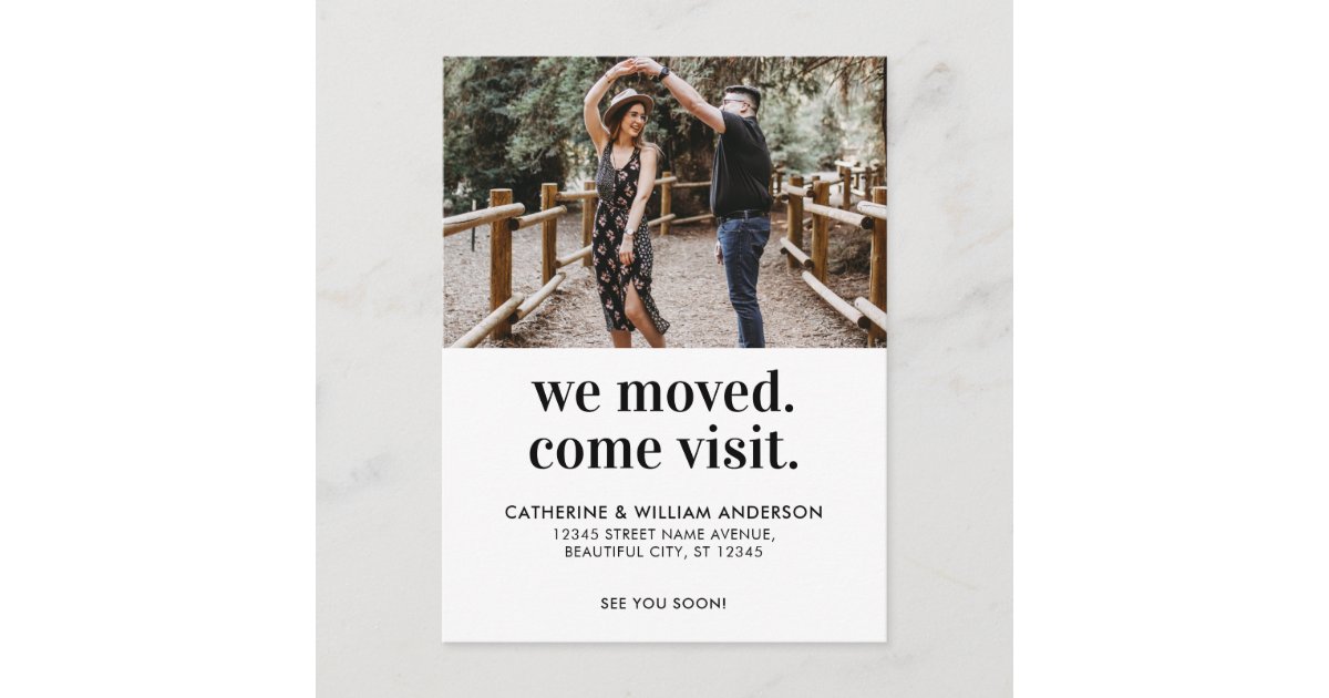 Chic We Moved Come Visit Photo Typography Moving Announcement Postcard ...