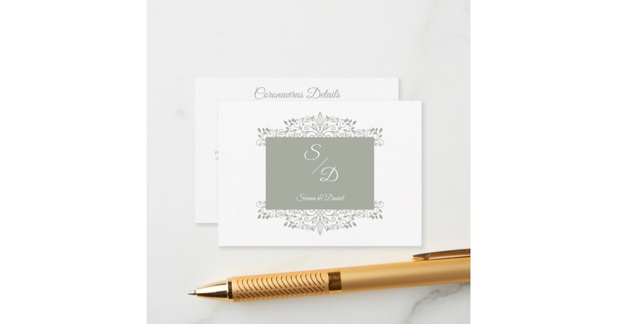 Chic Wedding Ornamental Initials Coronavirus Enclosure Card | Zazzle