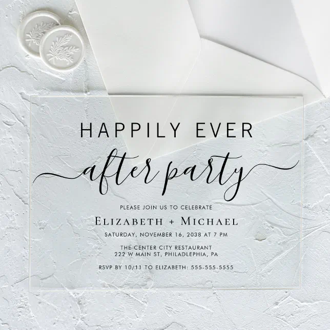 Chic Wedding Reception After Party Acrylic Invitations | Zazzle