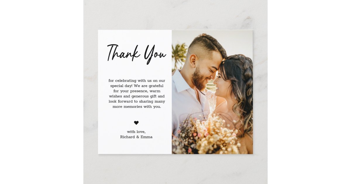 Chic Wedding Thank You Two-Sided Photo Minimalist | Zazzle