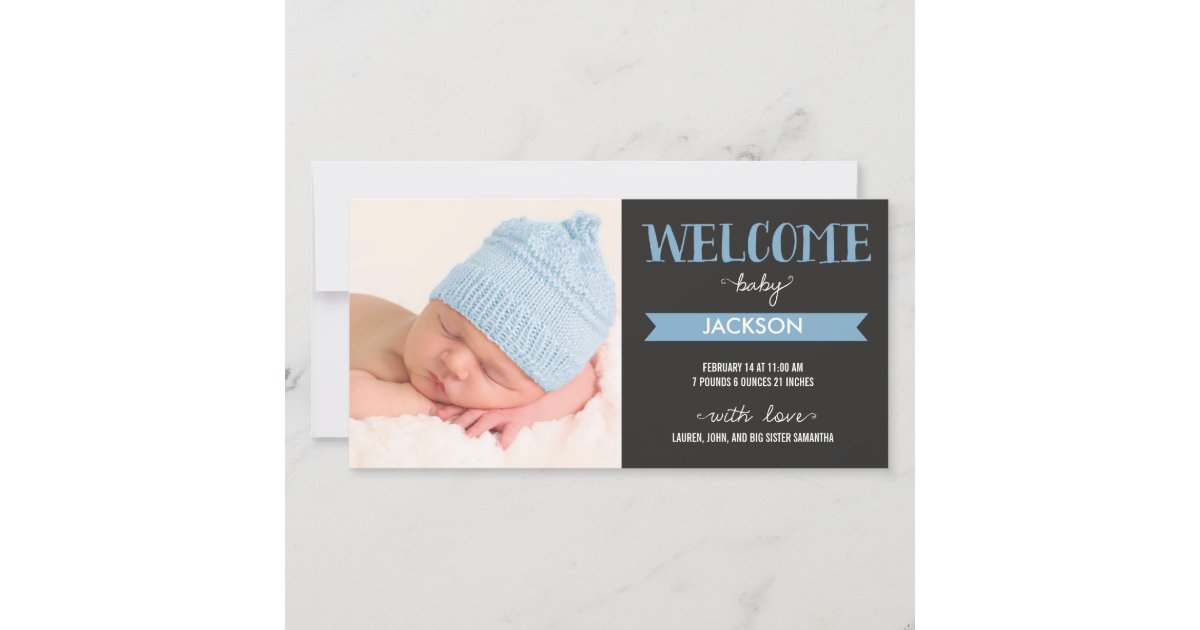Chic Welcome Baby Boy Birth Announcement | Zazzle