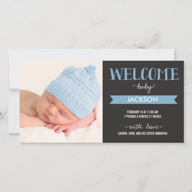 Chic Welcome Baby Boy Birth Announcement | Zazzle