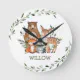 Chic Whimsical Woodland Animals Bear Deer Fox Owl Round Clock | Zazzle