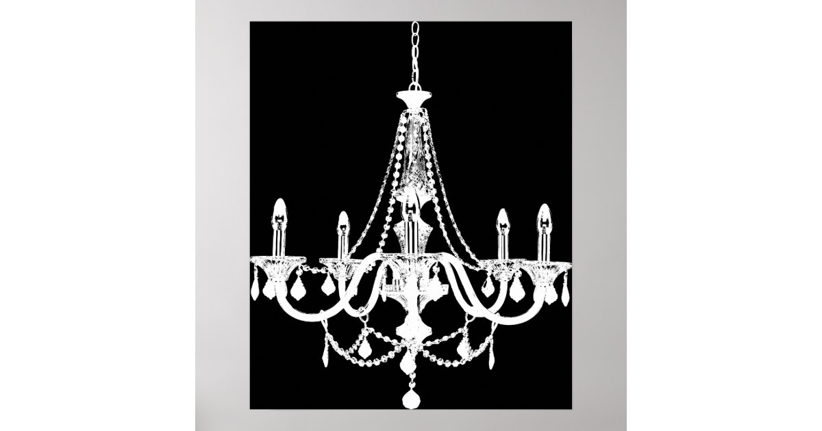 Chic White and Black Chandelier Poster | Zazzle