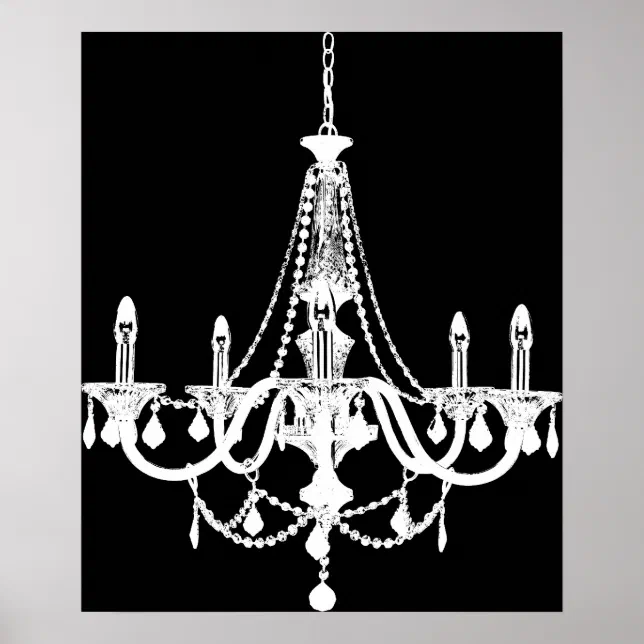 Chic White and Black Chandelier Poster | Zazzle