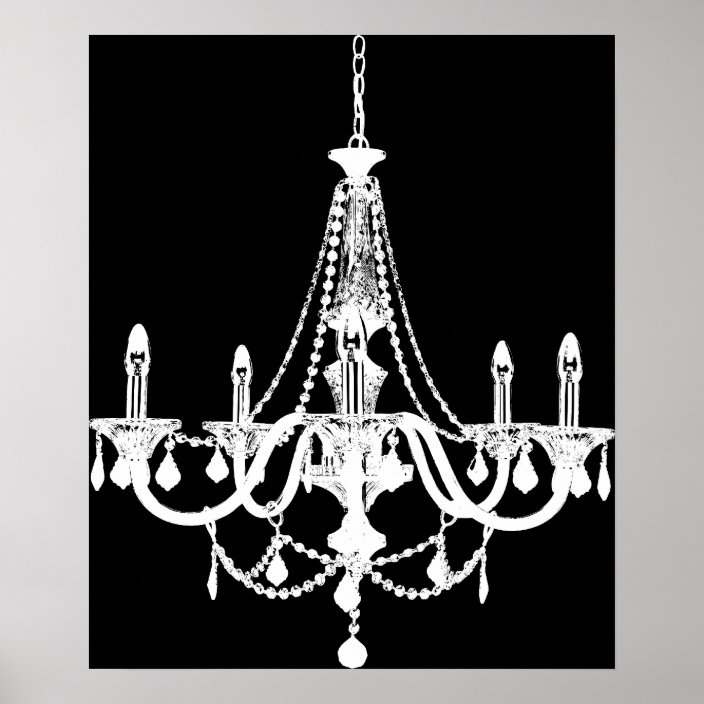 Chic White and Black Chandelier Poster | Zazzle.com