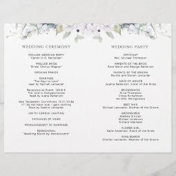 Chic White and Blue Floral Folded Wedding Program | Zazzle