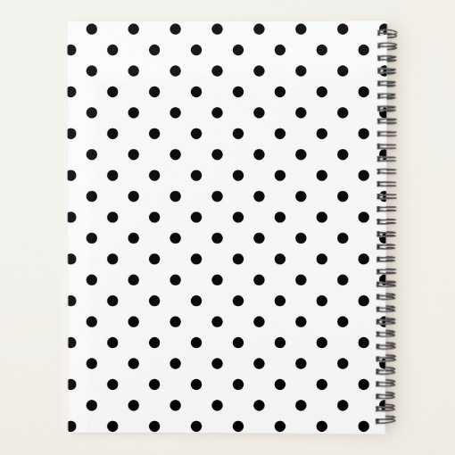 Chic White Black Polka Dots Pattern Planner | Zazzle