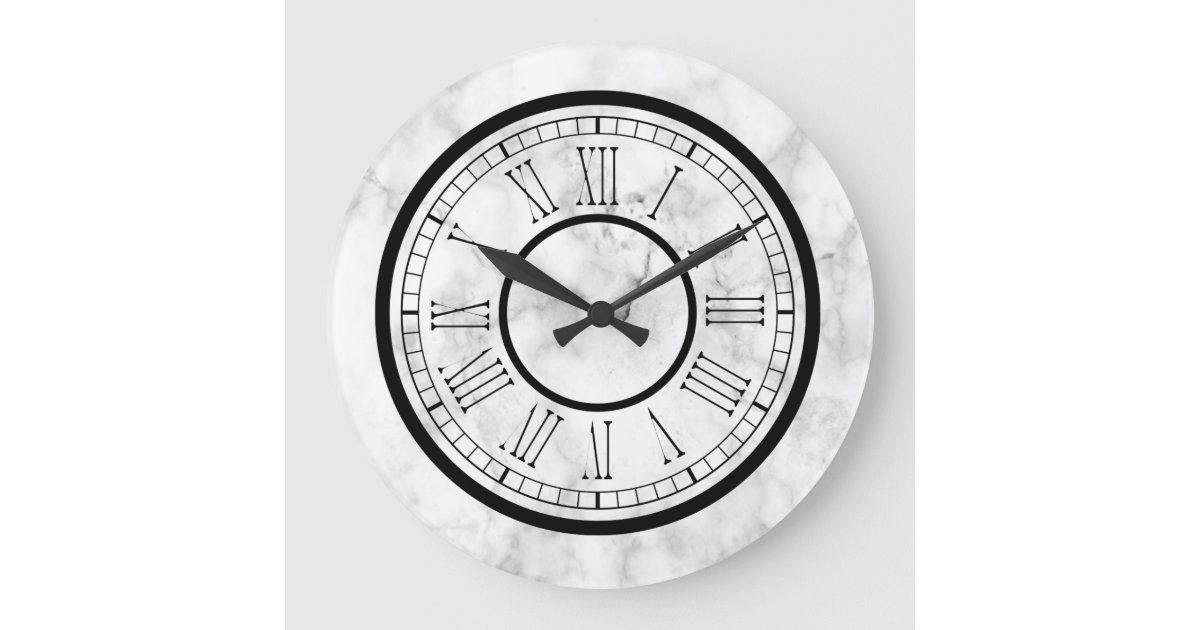 Chic White Faux Marble Large Clock | Zazzle