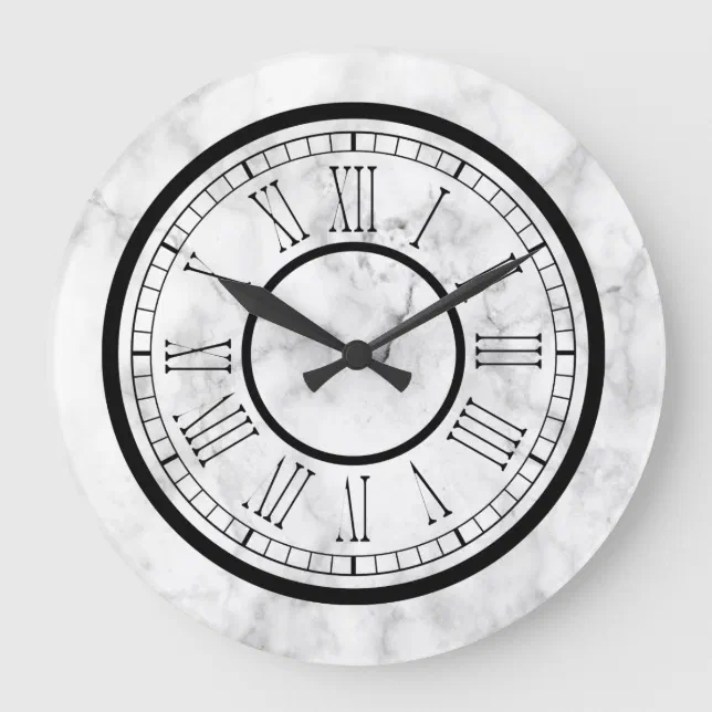 Chic White Faux Marble Large Clock | Zazzle