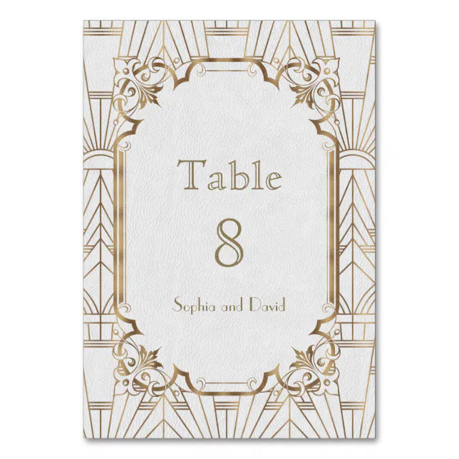 Chic White Gold Great Gatsby Art Deco TABLE NUMBER | Zazzle