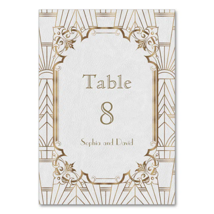 Chic White Gold Great Gatsby Art Deco TABLE NUMBER | Zazzle