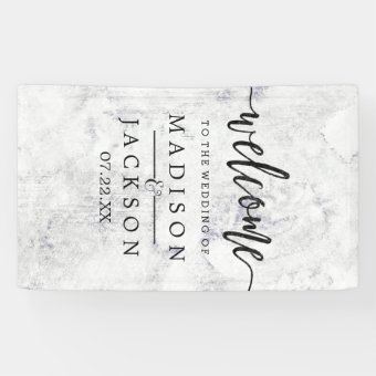 Chic White & Gray Marble Wedding Welcome Banner | Zazzle