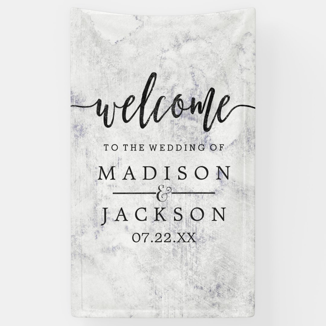 Chic White & Gray Marble Wedding Welcome Banner | Zazzle