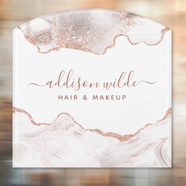 Chic White Marble Agate Rose Gold Glitter Door Sign | Zazzle