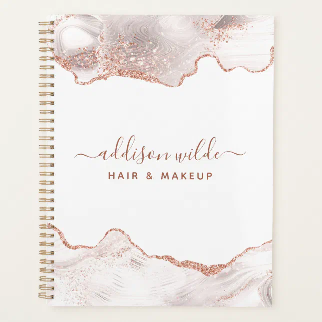 Chic White Marble Agate Rose Gold Glitter Planner | Zazzle